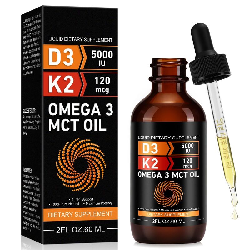 Liquid Vitamin D3 K2 5000 iu & 120 mcg - Vitamin D with MK7 Vitamin K2 ...