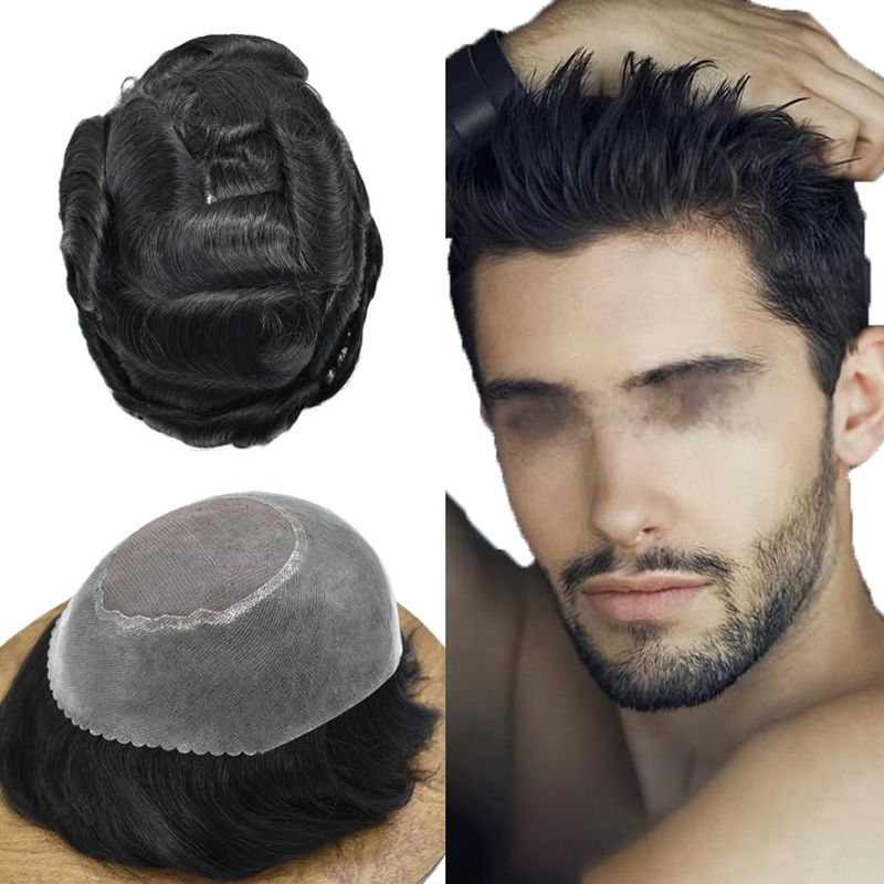 Healthlif Toupee For Men Virgin Human Hair Mens Toupee Hair Replacement ...