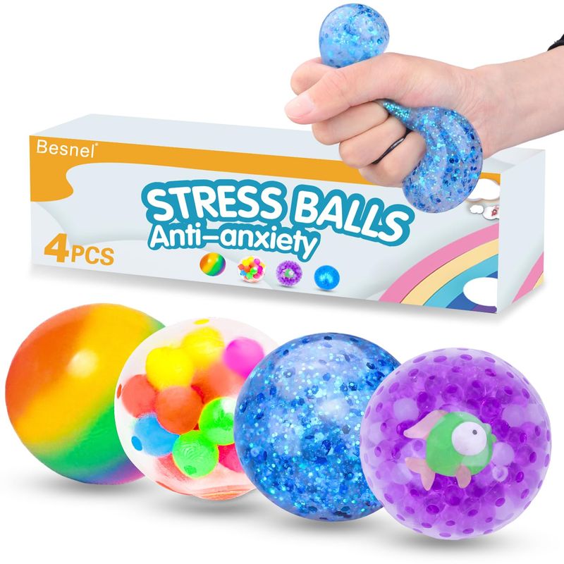 Besnel Sensory Stress Balls Set, Squishy Stress Ball, 4 Pack Squeeze ...