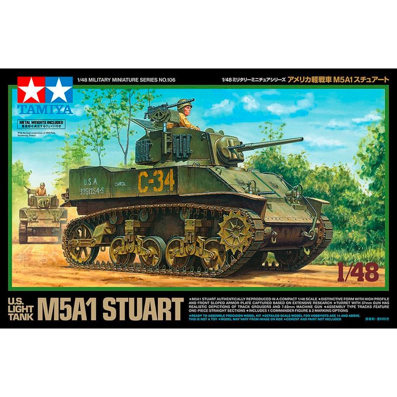 TAMIYA 32606 1:48 US M5A1 Stuart Light Tank (1) - Model Kit, Plastic Kit, Assembly Kit, Detailed ...