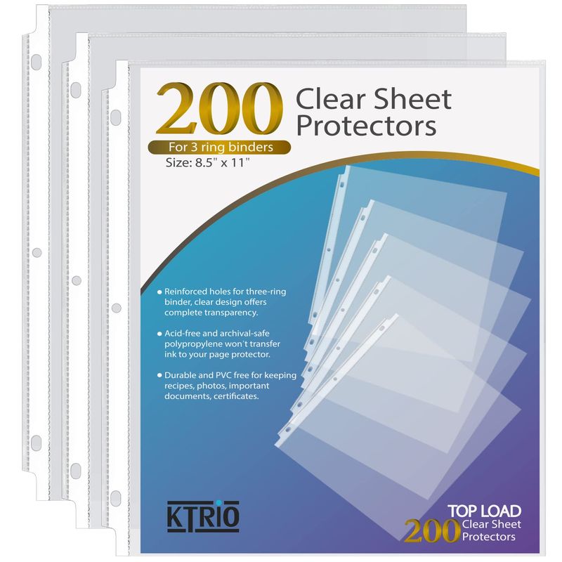 KTRIO Sheet Protectors 8.5 x 11 inch Clear Page Protectors for 3 Ring ...