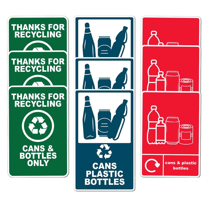 Pack 9 Pcs Recycle and Trash Sticker for Trash Cans Garbage Bins Waste ...
