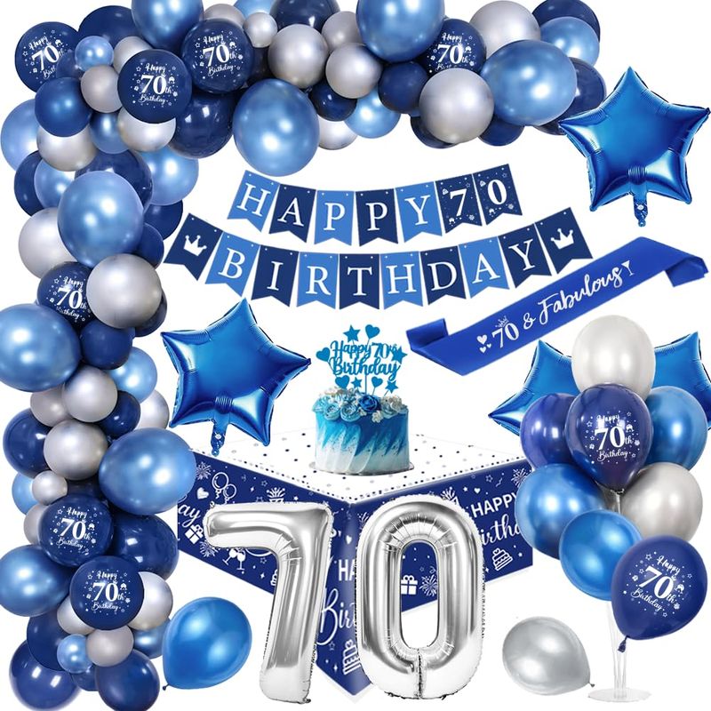 70th Birthday Party Decorations Men,Royal Blue Balloon Arch Kit with ...