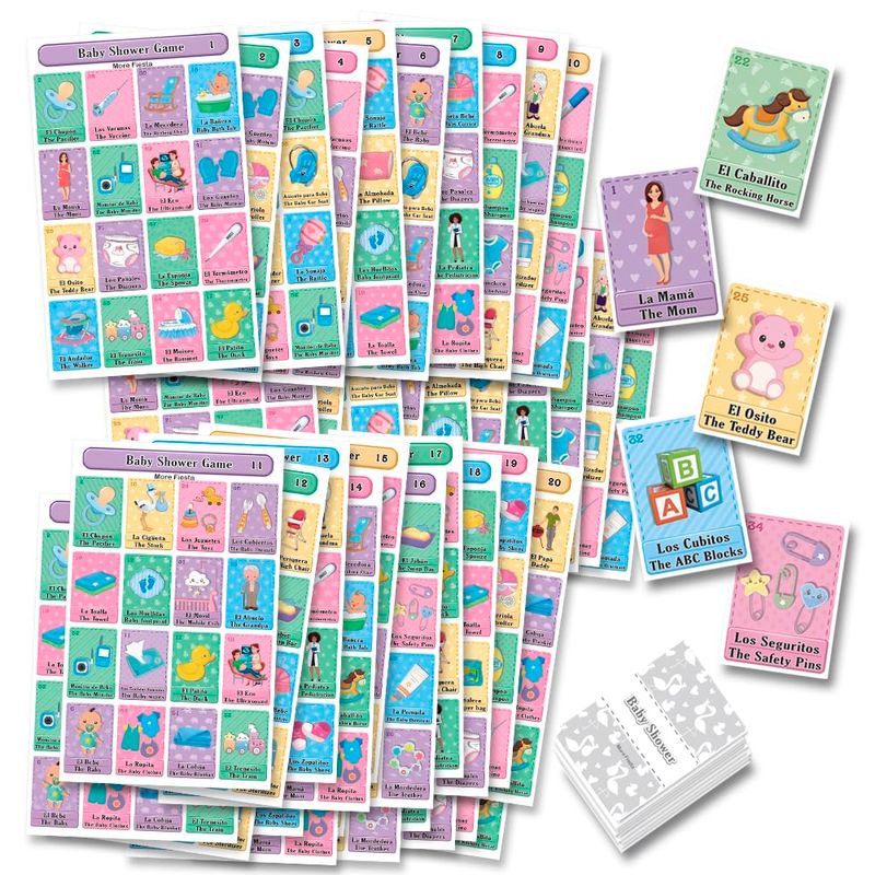 More Fiesta Baby Shower Bingo Tablas Game - Bilingual English Spanish ...