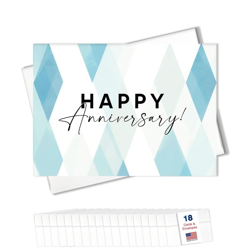 Work Anniversary Cards Bulk Greeting Set (Teal Diamonds) 18 Pack ...