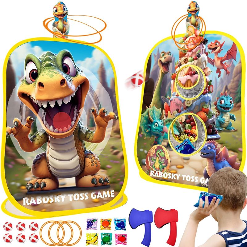 4-in-1 Dinosaur Toss Game for Kids 3-5 4-8 Axe Throwing Ring Toss Bean ...