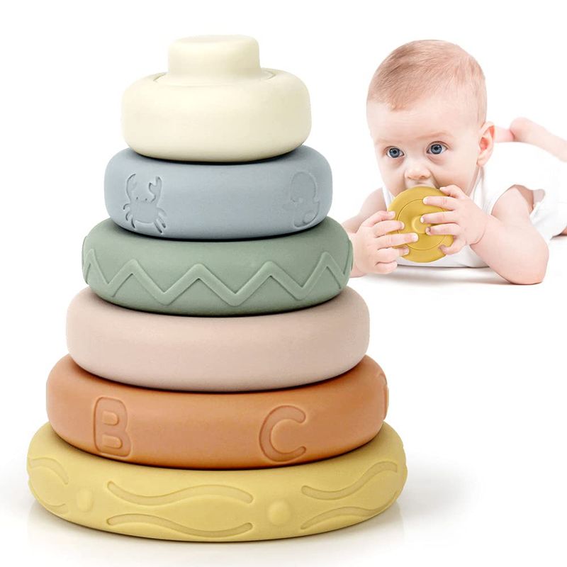 BOBXIN Stacking & Nesting Rings Toy, Soft Circle Stacker, 6 pcs ...