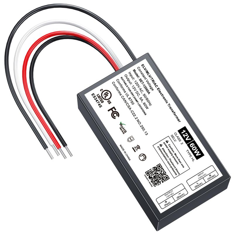 12V Dimmable LED Driver, 60W Triac ELV/MLV LED Transformer Compatible with Lutron&Leviton ...