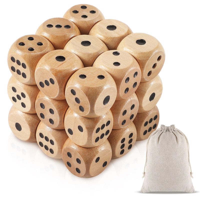 Sonwyoung 50 Pcs Wooden Dice Set 16mm Standard Wooden Dice Bulk 6 Sided ...