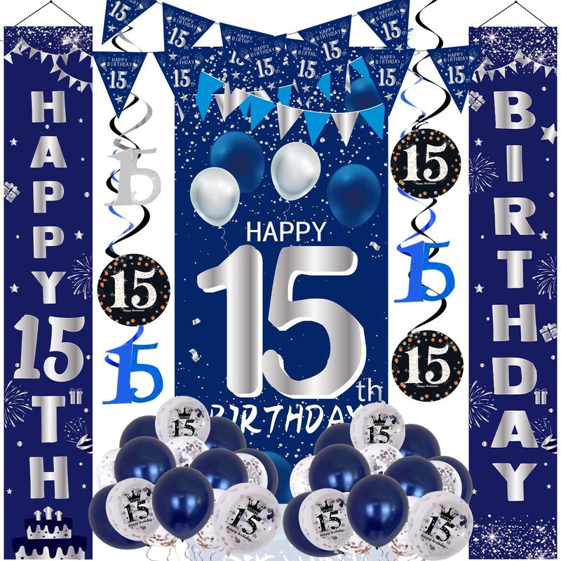 15th Birthday Decorations for Boys Girls, Navy Blue 15th Birthday Party Decorations Happy 15h ...