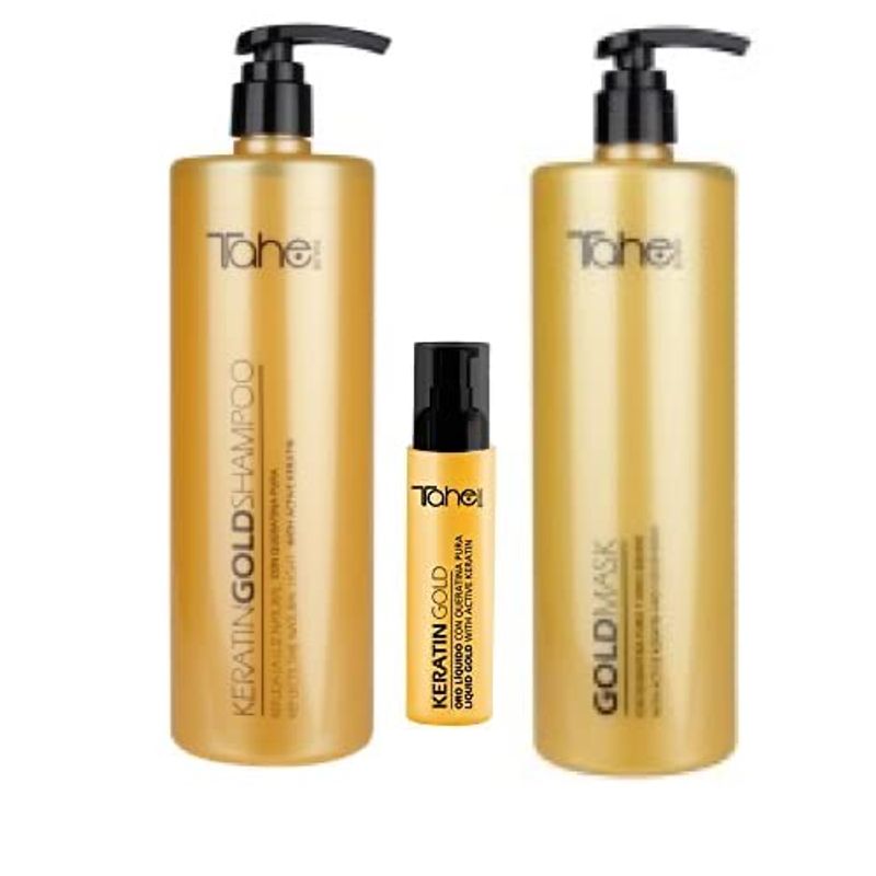 TAHE Keratin Gold Shampoo 1000ml + Tahe Gold Mask 1000ml + Tahe Gold ...