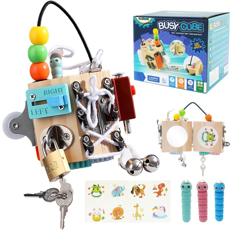 Busy Cube for Kids 15-in-1 Sensory Busy Board Travel Toy Handmade ...