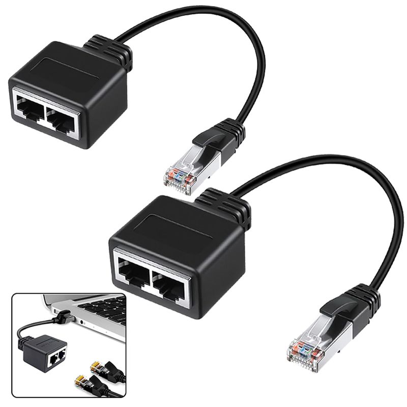 2Pcs RJ45 Ethernet Splitter 1 to 2, 1000Mbps Ethernet Switch High Speed ...