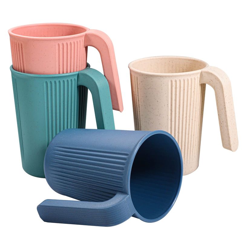 4 PCS Plastic Cups with Handles, Unbreakable Coffee Mugs Picnic Camping ...