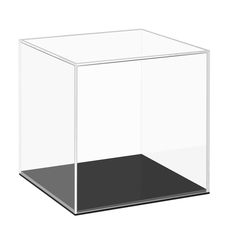 Cliselda Fully Assembled Acrylic Display Case with Black Base 5x5x5 in, Clear Square Acrylic Box ...