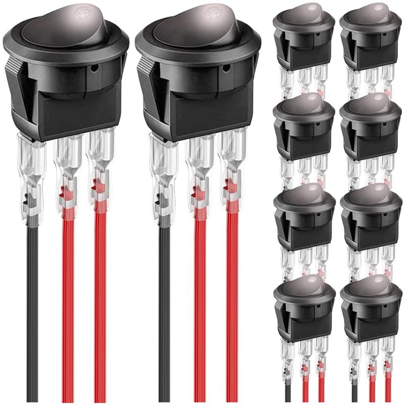 MKBKLLJY 10Pcs Round Rocker Switch White LED 12V 20A 3Pin Wired LED ...