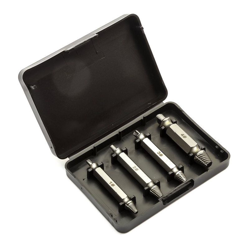 4 Piece Drill Bit Bolt Screw Extractor Set Removes Stripped Damaged ...