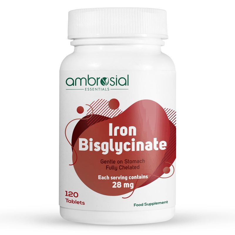 Ambrosial Iron Bisglycinate 28mg High Strength Iron Tablets | High ...
