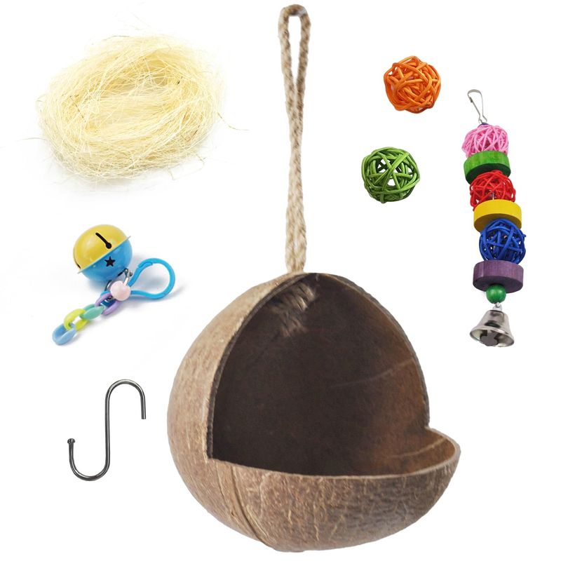 MUYG Natural Coconut Bird Nest,Hanging Coco Birds House Habitats Decor ...