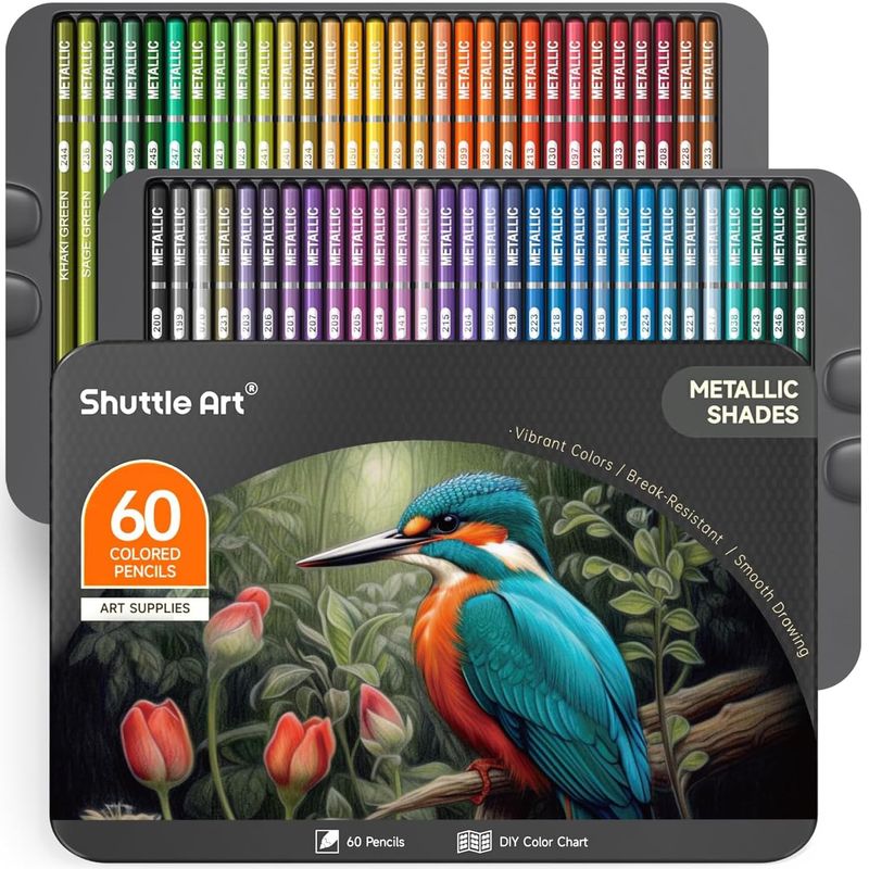 Shuttle Art 60 Metallic Colored Pencils, Colored Pencils for Adult ...