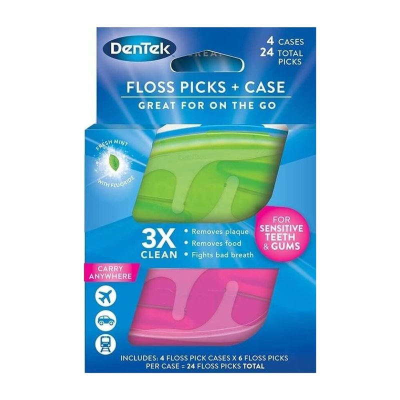 DenTek Floss Picks & Travel Case for On-The-Go, 4 Travel Cases with 6 ...