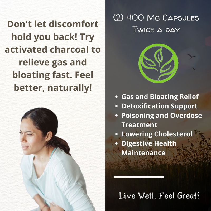 Organic Activated Charcoal Capsules 800mg, 100 Caps, Detox & Gas Relief ...