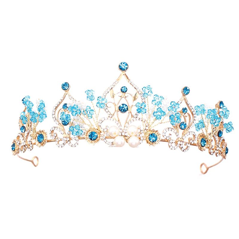 FRCOLOR Princess Tiara Crowns, Blue Gem Crown Crystal Girls Tiara ...