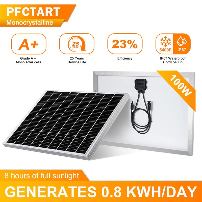 12 Volt 100 Watt Solar Panel Monocrystalline PV Module RV Camping Home ...