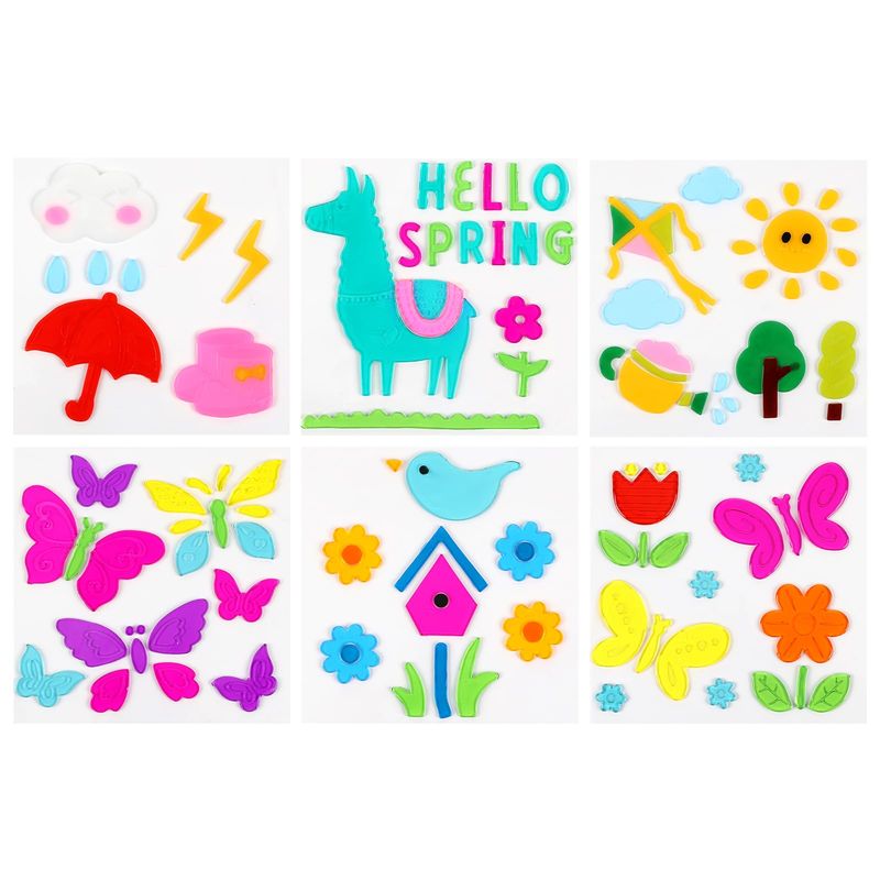 6 Sheets Spring Window Gel Clings, Double Sided Jelly Stickers for ...