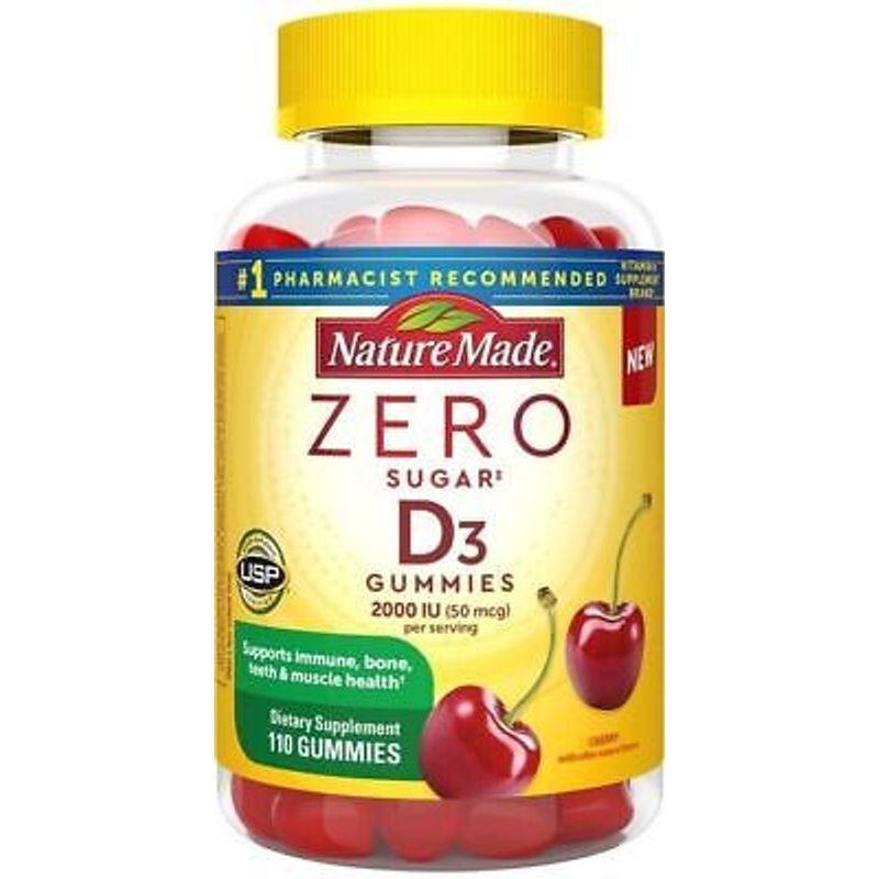 Nature Made Zero Sugar Vitamin D3 Gummies Cherry Flavor Gummy 110ct ...