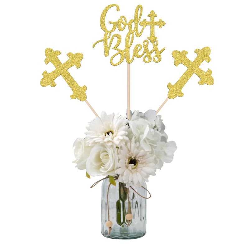 12 PCS God Bless and Baptism Centerpiece Sticks Cross God Bless Table ...