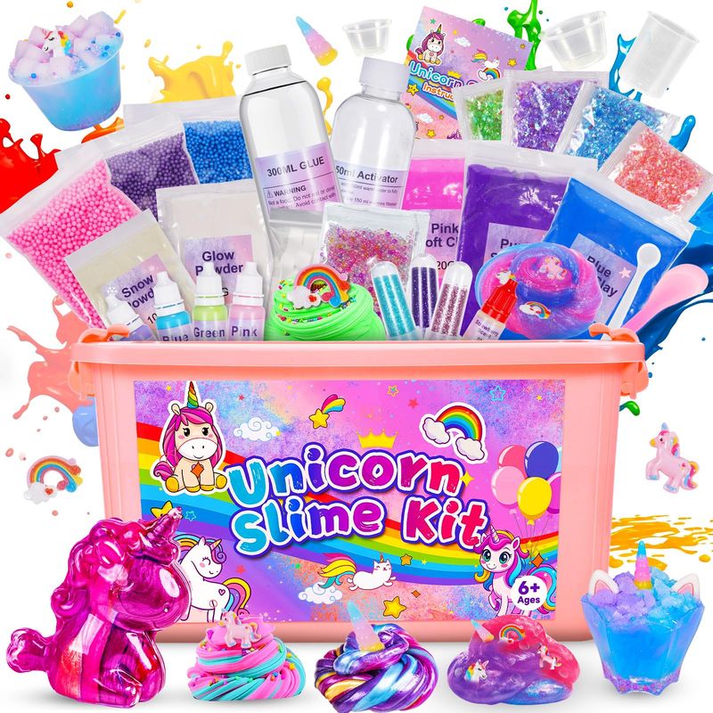 iKidiki Unicorn Slime Kit, Slime Making Kit Toys for 6 7 8 9 10 11 12 ...