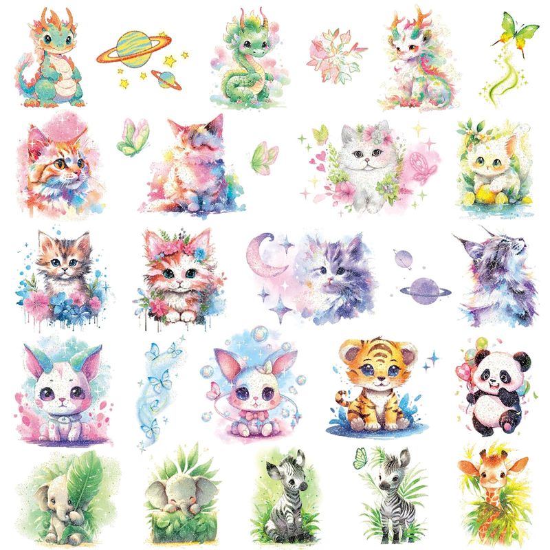 Hohamn Glitter Animals Tattoos for Kids, 12 Sheets Glitter Dragon Cat ...