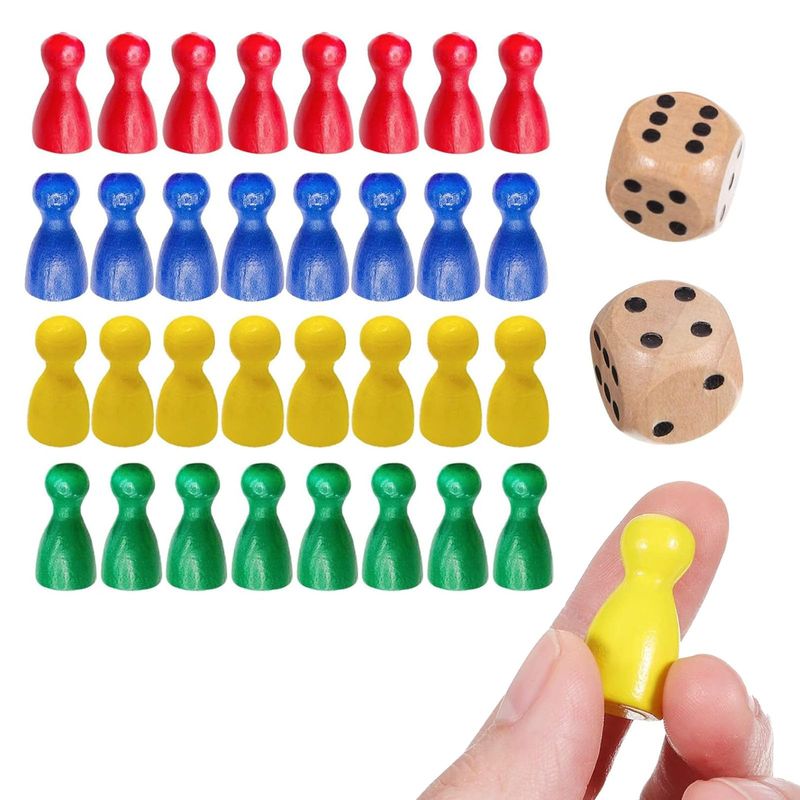 48 Pcs Wooden Pawns Board Game Pieces, Pawns with 2 Dice Tabletop ...