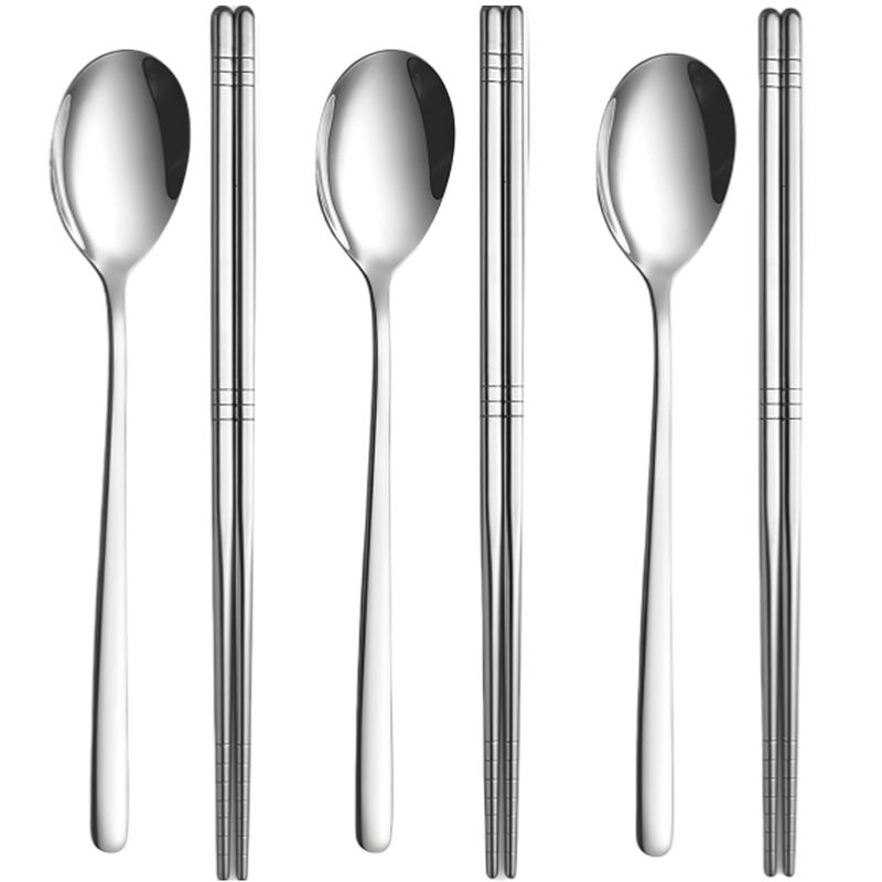 Kucensi Chopsticks and Spoon Set, 3 Pairs Stainless Steel Metal ...