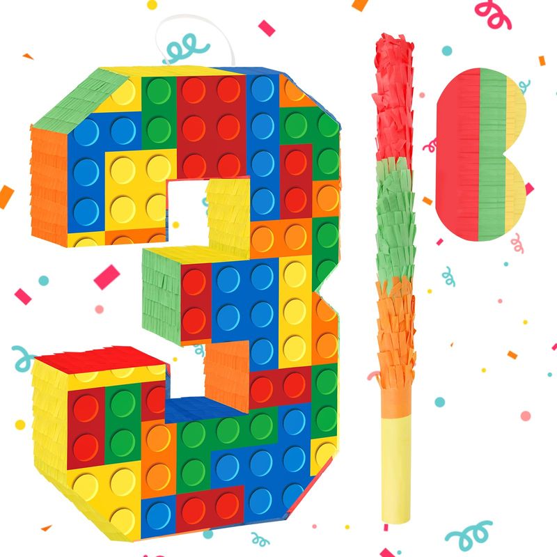 Building Blocks 3rd Birthday Party Decorations Number 3 Pinata with ...