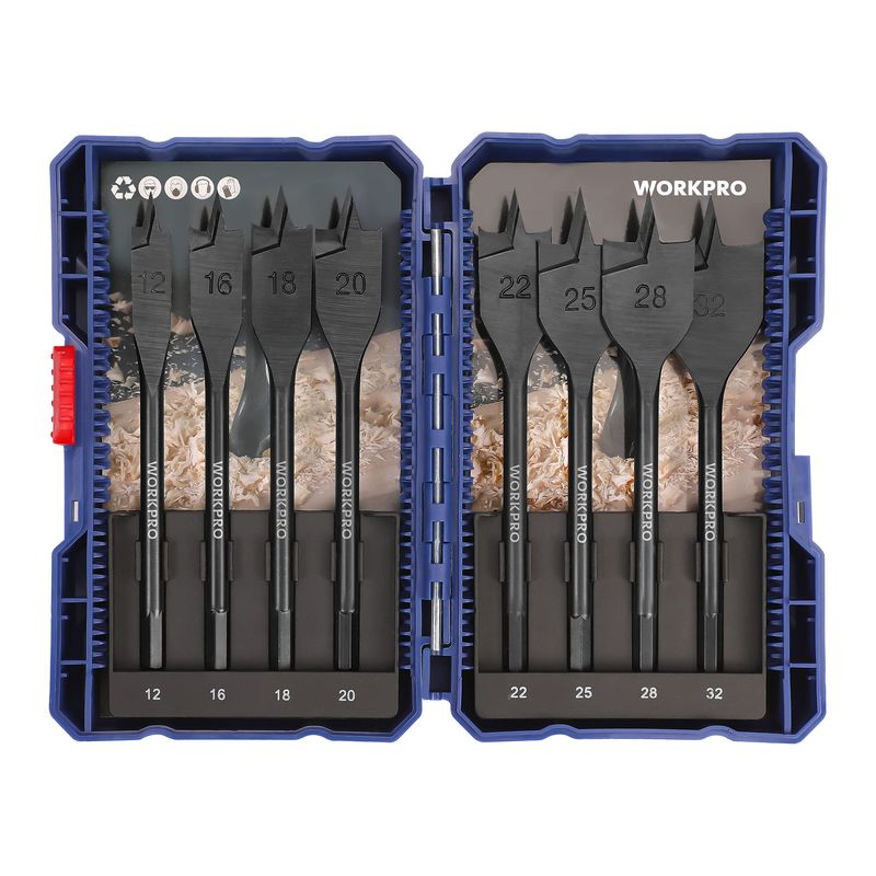 WORKPRO Spade Drill Bits Set Wood 8PC, Flat Wood Drill Bit, 1/4 Inch ...