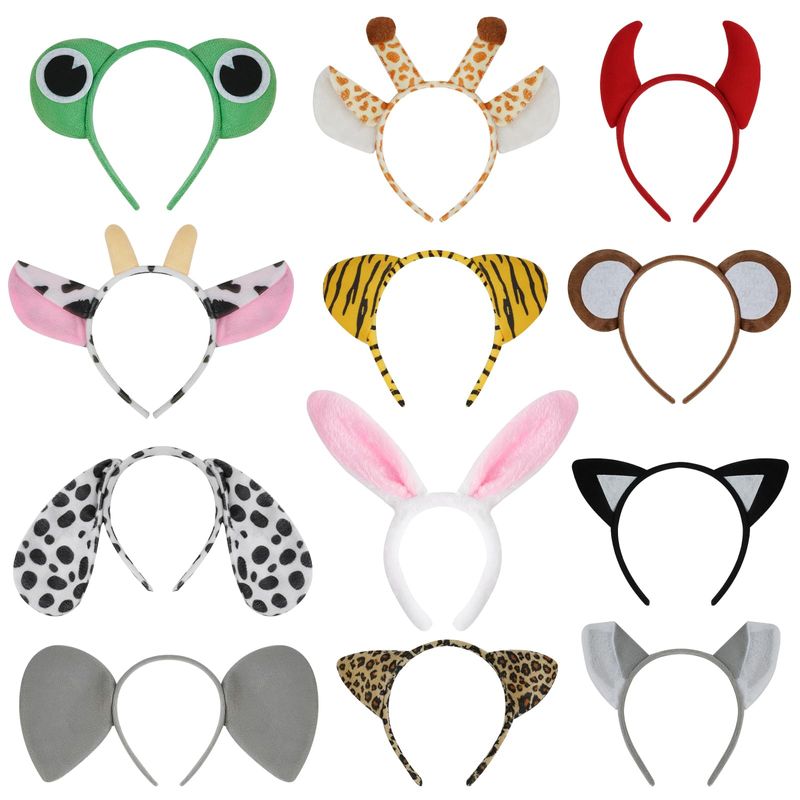 AYBUY 12 Pcs Animal Ear Headbands, Animals Collection Plush Headbands ...