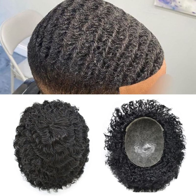 Afro Toupee For Black Men Weave Hair Units Kinky Curly African American ...