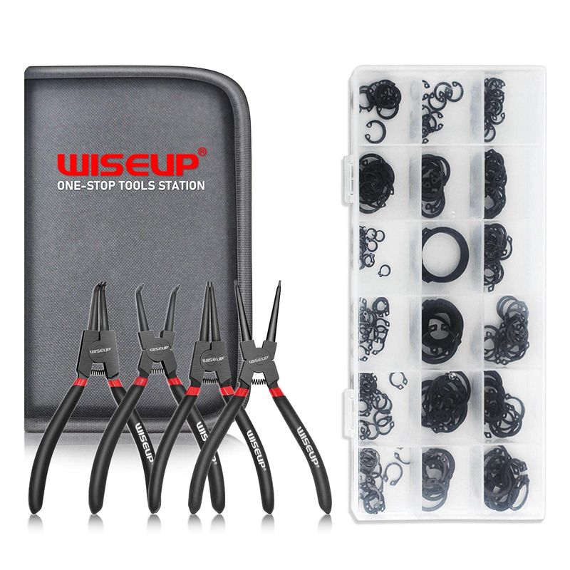 WISEUP Pliers Set,170mm 4PCS Circlip Pliers and 225PCS Circlips, Anti ...
