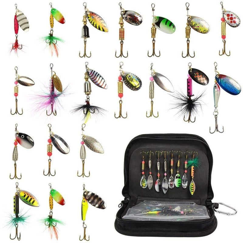 Croch T8 JP Spoon Lures with Spinner Case Set of 20 with Triple Hooks, Tube Fishing, Mountain ...