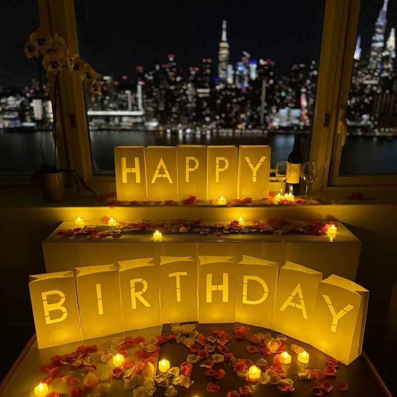 WYMM “Happy Birthday” Light up Letters with Tea Lights Candles and Rose ...