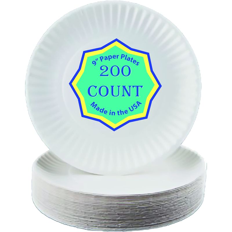 Concession Essentials 9 Inch Paper Plate Uncoated Plates White, 200ct ...