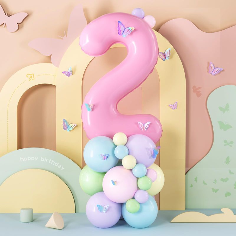 Pink 2 Balloon 2nd Birthday Decorations for Girls, 40 Inch Pink Number ...