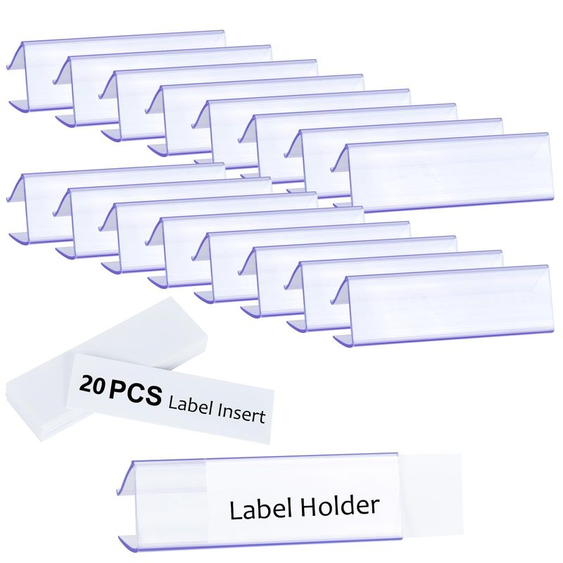 Cenrren 20 Pcs Shelf Label Holders Clear Plastic Shelf Label Holder ...