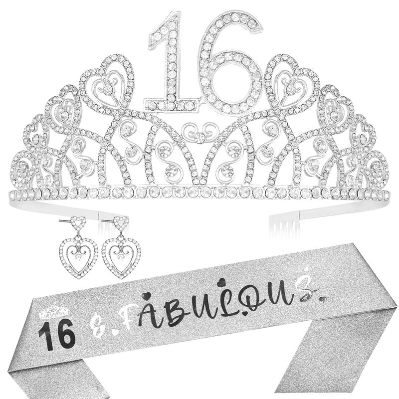Sweet 16th Birthday Gifts for Girls,16th Birthday Tiara and Sash ...