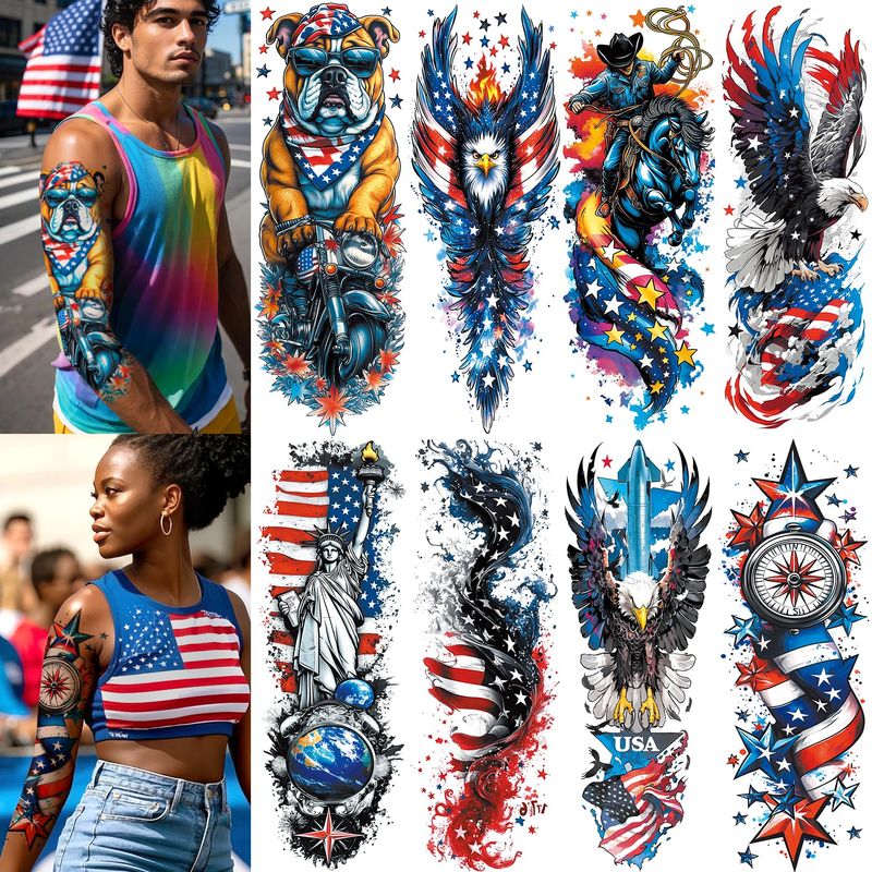 8 Sheets Independence Day Temporary Tattoos, USA Flag Patriotic ...