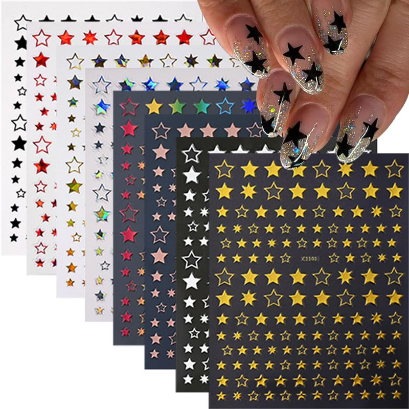 12 Sheets Star Nail Art Stickers Decals 3D Self-Adhesive Star Nail ...