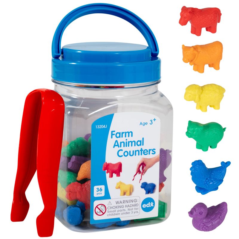 edxeducation - 13204 Farm Animal Counters - Mini Jar Set of 36 - Learn ...