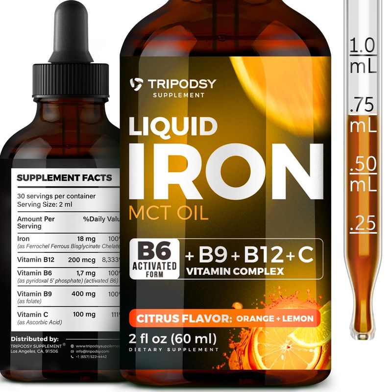 Liquid Iron Supplement for Women and Men - Iron Drops with B6, B9, B12 ...
